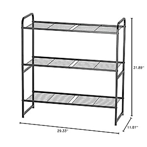 GEORIS 3- Tier Metal Storage Rack and Shelving, Stackable Utility Shelving Unit Wire Rack - Heavy Steel Material Pantry Shelves, 30.4-Inch Width, for Warehouses, Kitchen, Closets, Black