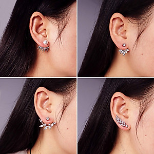 Suyi Fashion Hollow Lotus Flower Earrings Crystal Simple Chic Stud Earrings Set 8 Pairs