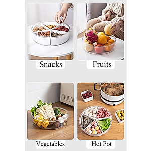 Qushy White Square Plastic Divided Serving Tray with Lid, 4 Compartments Snack Tray Serving Platter for Biscuits, Fruit, Veggie, Candies and Hot Pot