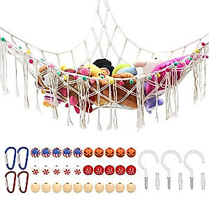 Stuffed Animal Nets, 59 Inches Hanging Stuffed Animal Netting Storage Large Wall Corner Stuffed Animal Hammock Organizer Ceiling Net DIY Beads for Kids Toy Display Bedroom Nursery (59 Inches, White)