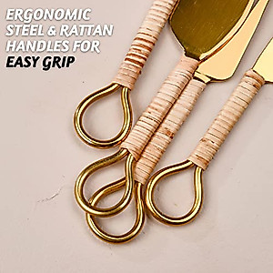 Folkulture Set of 4 Cheese Knife Set for Charcuterie Board, Gold Charcuterie Utensils or Accessories, Cheese Board Knives and Fork Set, Cheese Tools Collection for Christmas Gifts