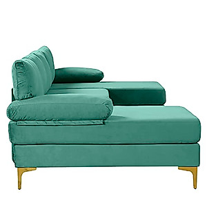 Modern Large Velvet Fabric U-Shape Sectional Sofa, Double Extra Wide Chaise Lounge Couch with Gold Legs