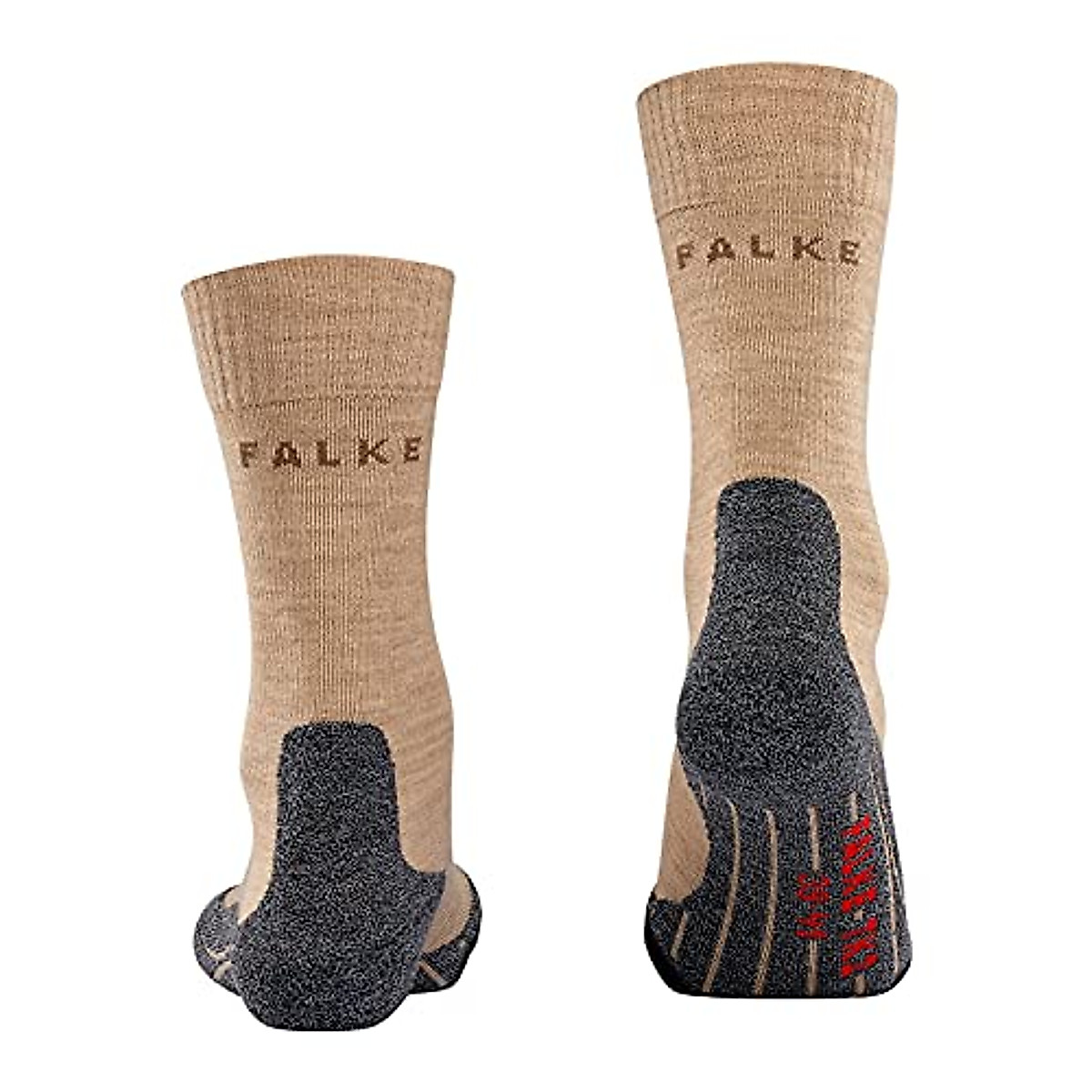 FALKE Men's TK2 Explore Hiking Socks, Mid Calf, Medium Padding, Athletic Sock, Breathable Quick Dry, Merino Wool, Beige (Nature Melange 4100), 6.5-8.5, 1 Pair