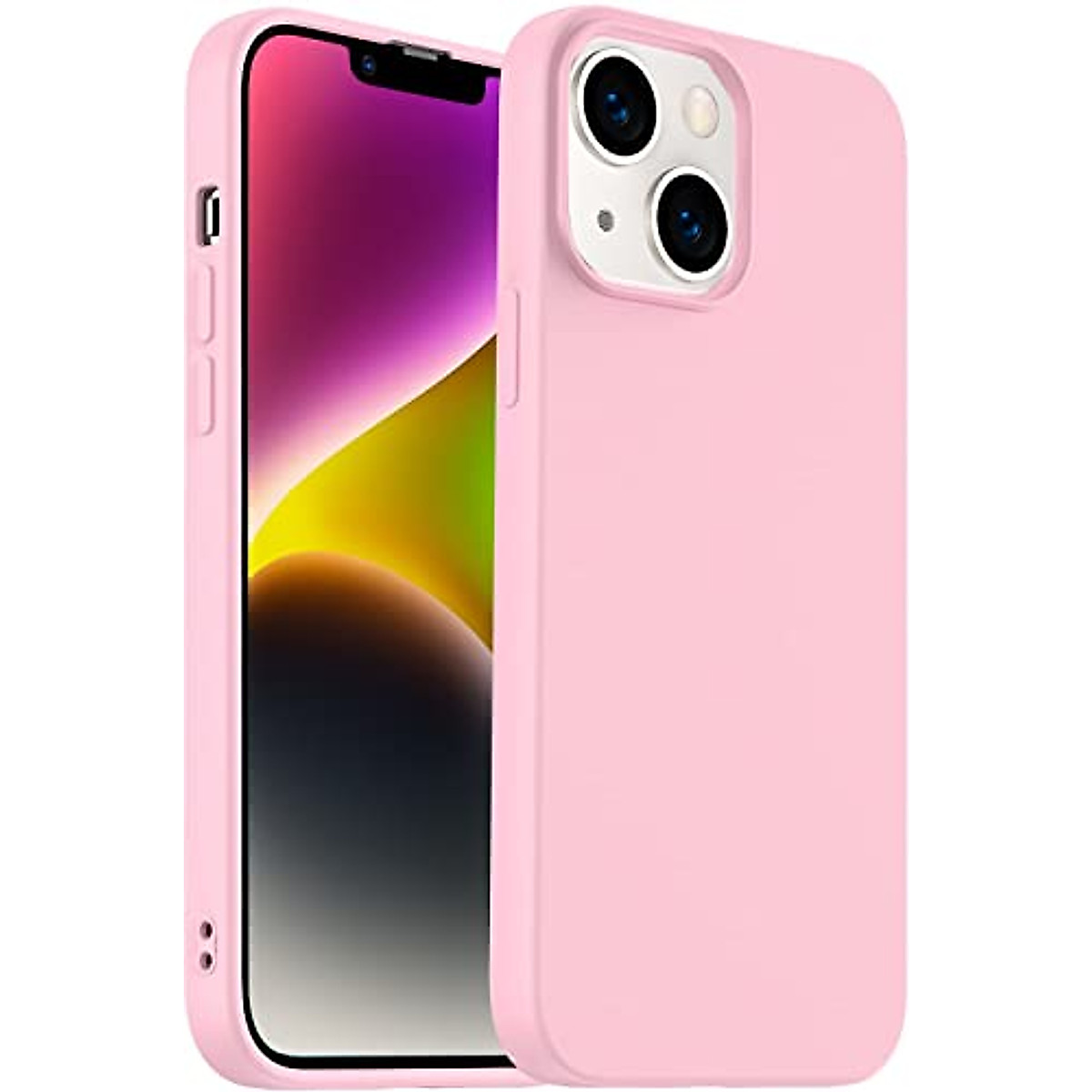 Amytor Designed for iPhone 14 Case, Silicone Ultra Slim Shockproof Phone Case with Soft Anti-Scratch Microfiber Lining, [Enhanced Camera Protection] 6.1 inch (Pink)