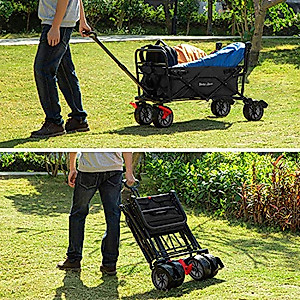 BEAU JARDIN Collapsible Folding Beach Wagon Cart 350lbs Foldable All Terrain Wagon 100L Utility Camping Grocery Portable Outdoor Garden Sport Shopping Heavy Duty Push Pull Wagon Black