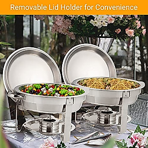 ROVSUN 5 Qt 2 Pack Chafing Dish Buffet Set,Stainless Steel Round Chafers for Catering, Buffet Servers and Warmers Set with Lid Holder & Drip Tray for Wedding Party Banquet Graduation