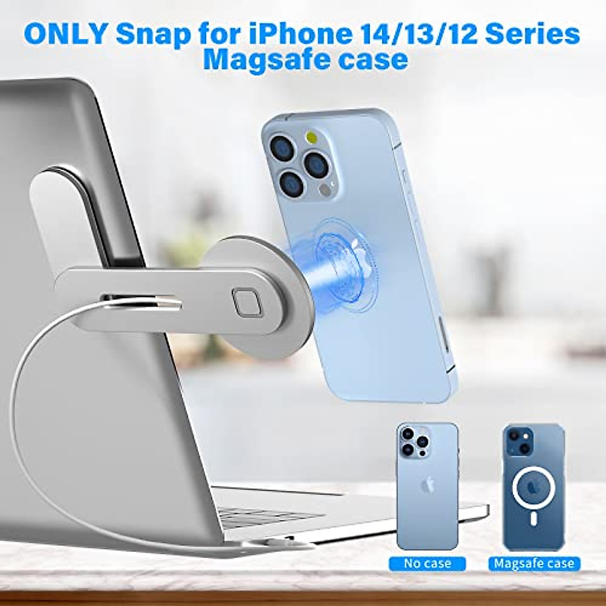 Laptop Phone Holder, 15W Fast Wireless Charger Magnetic Laptop Holder, Adjustable Phone Mount Bracket for Laptop Monitor, Slim Foldable Portable Computer Expansion Stand for iPhone 14/13/12 Series