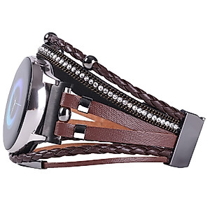 Posh Leather Bands Compatible with Samsung Galaxy Watch 7 6 5 4 40mm 44mm/Watch 6 4 Classic Band 42mm 46mm 43mm 47mm/Galaxy Watch 5 Pro Band 45mm/Active 2, 20mm Boho Bracelet Handmade Strap for Women (Brown Black)