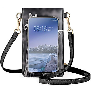 Aoopistc Brown Leopard Cheetah Cell Phone Pouch,Portable Leather Small Phone Bag with Shoulder Strap,Touchscreen Purse Best Gifts