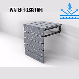 Folding Wall Mounted Teak Wood Handmade Shower Seat, Inside Shower Bathroom Stool for Seniors Disabled Pregnant Handicapped, Foldable Water Resistant Outdoor Bench (Gray)