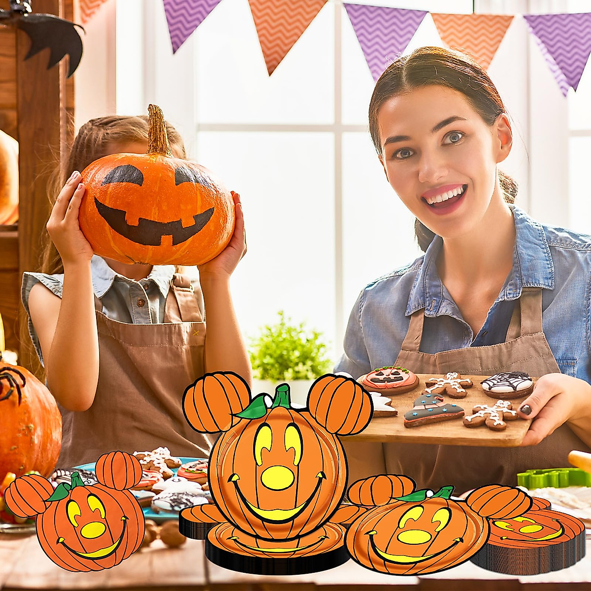 Halloween Dinnerware,Mouse Themed Pumpkin Plates and Napkins Decorations,Disposable Fall Halloween Party Tableware for Autumn Thanksgiving Party Supplies