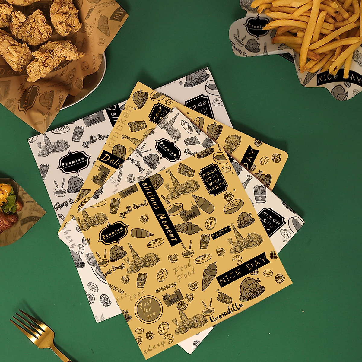 250Pcs Deli Wax Paper Sheets for Food Newspaper Theme wax paper sheets, Basket Liners wrapping paper for Deli, Sandwich, Cheese, Picnic, Party, Holiday, 9.8 x 9.8 inch