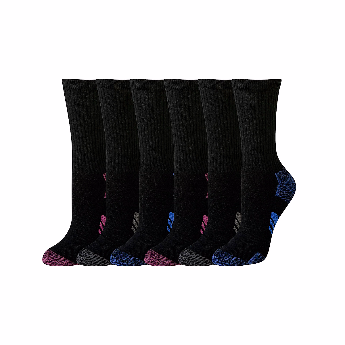Amazon Essentials Women's Performance Comfortable Cotton Cushioned Breathable Athletic Crew Sports Socks, 6 Pairs, Black, 8-12
