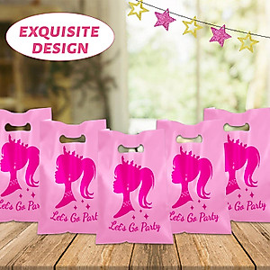 Lcnjscgo 50 PCS Hot Pink Princess Party Gift Bags Princess Bachelorette Party Favors Bags for Kids Pink Girls Princess Birthday Party Supplies Decorations Pink Plastic Bags Snack Goodie Bags