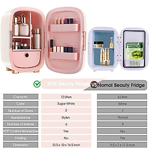 IKER 12L Mini Fridge for Skincare, Makeup - Portable Makeup Fridge for Bedroom, Office