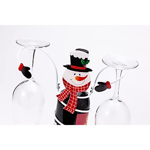 Jxueych Holiday Wine Bottle & Glass Holders Countertop, Hold 1 Wine Bottle and 2 Glasses, Perfect for Home Decor & Kitchen Storage Rack, Bar, Wine Cellar, Cabinet, Pantry, etc (Snowman)
