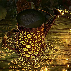 PoCare Watering Can Lights Solar Powered, 90 LEDs Retro Metal Kettle Lights Garden Decor Hanging Waterproof Solar Lights for Outdoor Pathway Yard Lawn Patio Party Decorations with Hook
