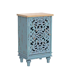 PHI VILLA Small Accent Storage Cabinet with Single Door - Decorative Nightstand for Living Room Bedroom, End Side Table Cabinet Blue