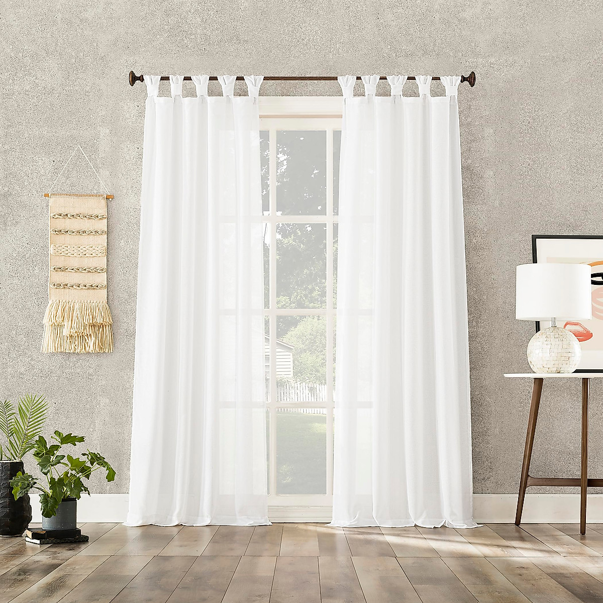 No. 918 Reman 2-pack Twist Tab Linen Texture Semi-Sheer Tab Top Curtain Panel Pair, 40" x 84", White