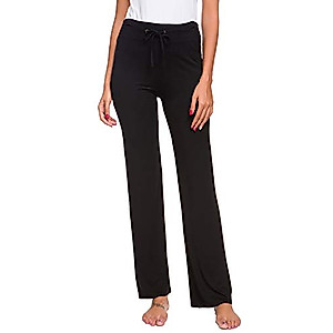 ADANIKI Women's Long Modal Comfy Drawstring Trousers Loose Straight-Leg for Yoga Running Sporting (Black, M)