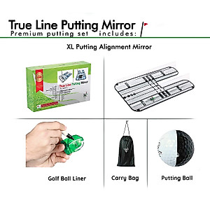 Premium Golf Alignment Mirror - All in One Value Pack Golf Putting Practice Aids ​to Improve All Aspects of Your Short Game
