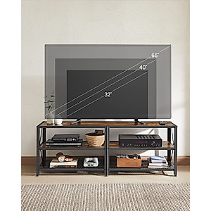 VASAGLE TV Stand, TV Console for TVs Up to 65 Inches, TV Table, 55.1 Inches Width, TV Cabinet with Storage Shelves, Steel Frame, for Living Room, Bedroom, Rustic Brown and Black ULTV094B01