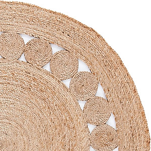 THE PIKKU INTERNATIONAL - Rug Round Jute Hand Woven Circle Design Area Rug Natural Beige Carpet (11 X 11 Feet)
