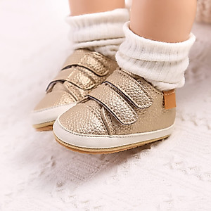 BABSMULY Baby Boys Girls Shoes Non-Slip Rubber Sole High-Top PU Leather Sneakers Infant First Walking Shoes Toddler Crib Shoes Newborn Loafers Flats.(Gold, 6-12 Months)