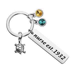 BAUNA Greek Sorority Gifts Chi ETA Phi Sorority Jewelry Chi ETA Phi Registered Nurse Keychain with Turtle Charm (Chi ETA Phi Sorority Jewelry)