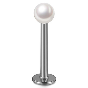 FM FM42 Stainless Steel 3mm Diameter Simulated White Pearl 16G 6/8/10mm Height Labret Monroe Stud (Pack of 6)