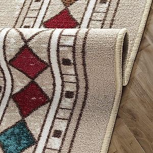 Antep Rugs Alfombras Modern Bordered 5x7 Non-Skid (Non-Slip) Low Profile Pile Rubber Backing Indoor Area Rugs (Beige, 5' x 7')