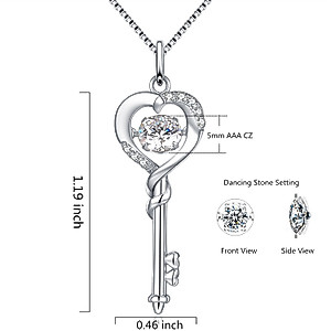 MABELLA Dancing CZ Key to Heart 18K White Gold Plated Sterling Silver Pendant Necklace, Women Jewelry Gifts