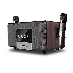 RHM K222 Karaoke Machine with 2 UHF Wireless Microphones & 5 Sound Modes, Support Optical/Bluetooth/AUX/USB/PC, Wooden Home Karaoke Singing Machine for TV, Home, Karaoke, Singing Party, Christmas