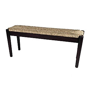 Unknown1 Indoor/Outdoor Seagrass Bench Black Finish Frame Solid Acacia Rubberwood