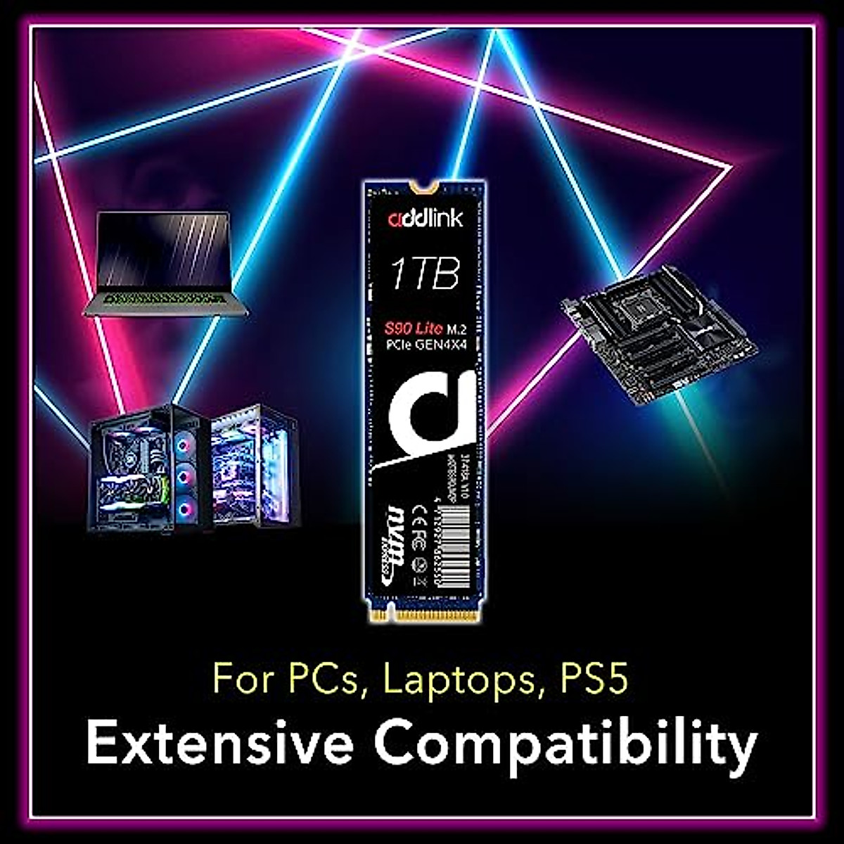 Addlink S90 Lite 1TB NVMe 4.0 Gen4 PCIe M.2 3D NAND Internal Gaming SSD - Read Speed up to 5000 MB/s (ad1TBS90LTM2P)