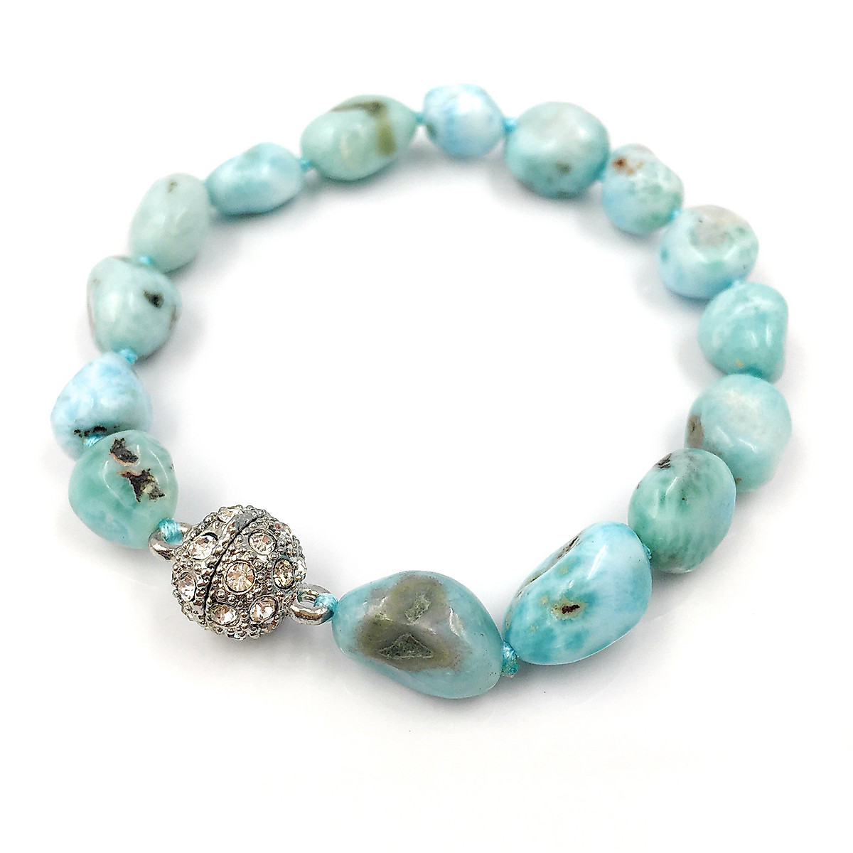 Natural Stone Larimar Bracelet Crystal Magnet Clasp 7.5" …