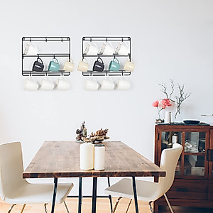 MOOACE Mug Rack Cup Holder, 3-Tier Metal Wall Mounted Coffee Mug Storage Rack with 10 Hooks, Cup Display Organizer for Coffee Mugs, Tea Cups and Mason Jars, Set of 2
