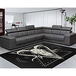 Goat Skull Area Rug Occult Mat Goat Head Decor Satanic Witchy Wicca Sacred Geometry Grunge Black Mystical Animal Gothic Horns Carpet