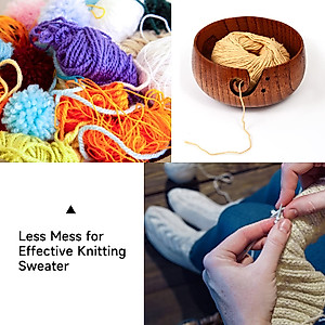 Wooden Yarn Bowl, 6" x 3" Knitting Yarn Bowl with Holes, Handmade Rounded Edge Yarn for Crocheting, Yarn Storage Bowl Holder for DIY Knitting, Knitting and Crochet Supplies