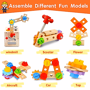 Kaodezhu Wooden Tool Set Montessori Toys for 2 3 4 5 Year Old Boy, 29Pcs Stem Toys Toddler Educational Toys Age 2-3, Tool Bench Pretend Play Construction Learning Toys for Toddler Birthday Gifts