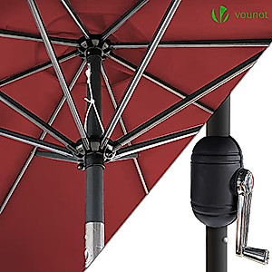 VOUNOT 9 FT Patio Umbrella Outdoor Garden Parasol Table Tilting Patio Parasol Umbrella, with Crank Handle, Protective Cover, 8 Sturdy Ribs, Red