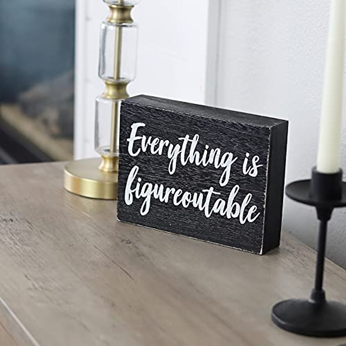 Black Decor - Home Office Desk - Everything is Figureoutable Sign - Inspirational Farmhouse (Everything is Figureoutable)