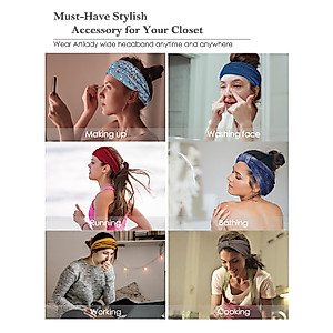 Artilady 7'' Wide Headbands for Women Tie Dye - Large Soft Cloth Headwrap Elastic Stretchy Head Bands Boho Turban Hair Bands Non Slip Hair Accessories 6 PCS