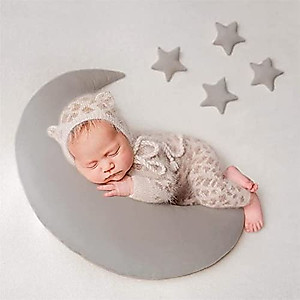 Yarstar 1+4pcs Newborn Photography Pillow Set Newborn Posing Photography Prop Moon Star Baby Picture Prop Newborn Photo Props for Babies Newborn Photography Props Baby Moon Nursery Pillow (C-Grey)