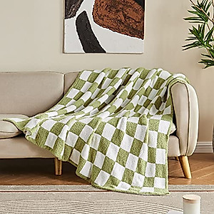 Villcr Fuzzy Checkered Blanket, Throw Blanket for Couch Bed Sofa Travel Camping,Soft Plaid Decorative Throw Blanket for All Seasion 51''x63'' (Sage Green)