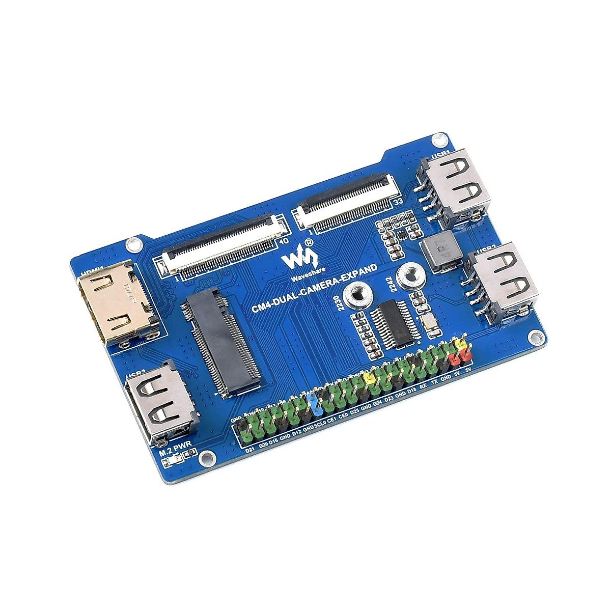 Binocular Camera Base Board + Interface Expander for Raspberry Pi Compute Module 4,Dual 8MP Camera 4K Gigabit ETH and Interfaces to Connect 40PIN GPIO HAT,M.2 Slot for SSD or Communication Module