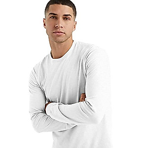 Hanes Originals Long Sleeve Cotton T-Shirt, Classic Crewneck Tee for Men, White, Medium
