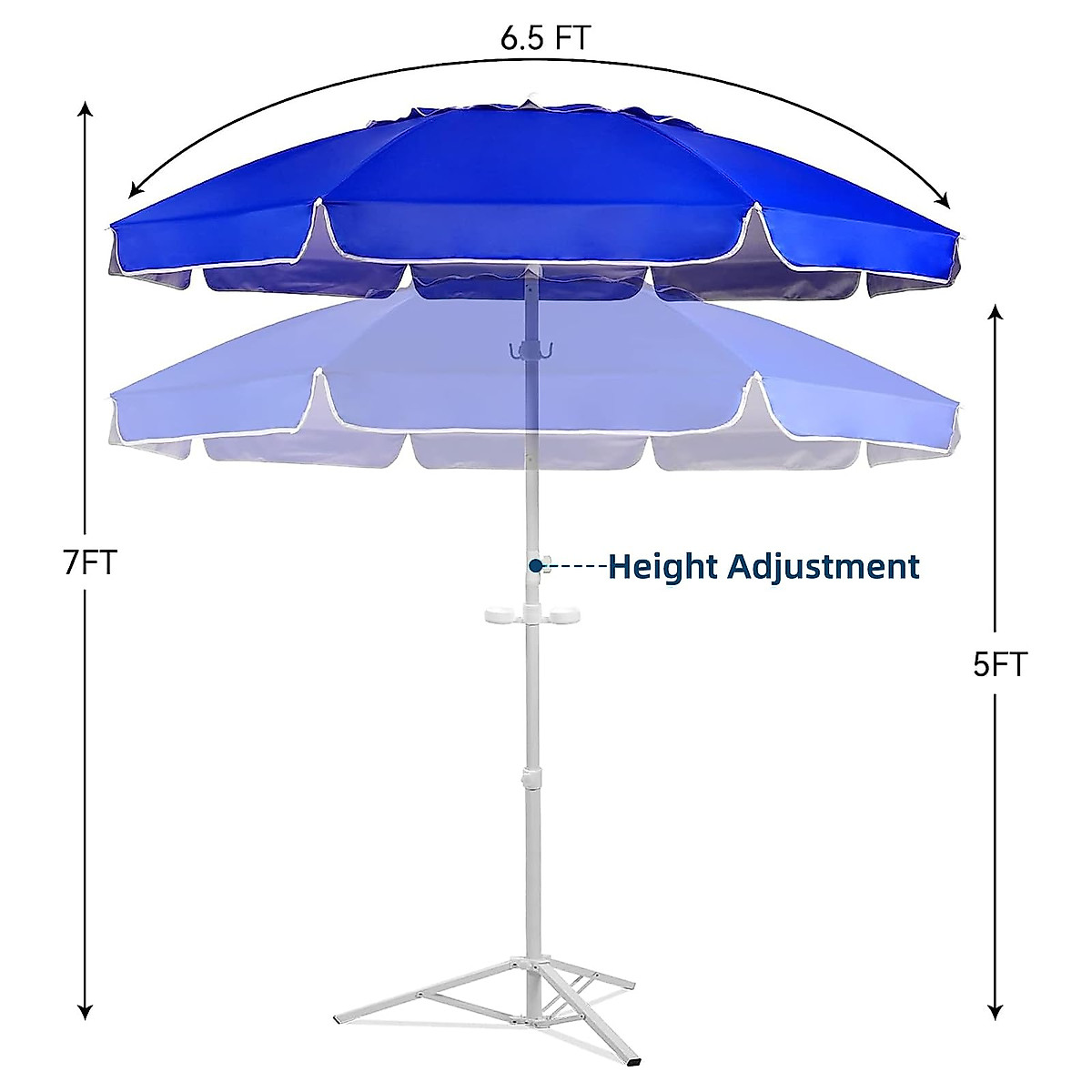 AMMSUN Portable Umbrella with Stand, 6.5ft Sun Shade Umbrella with Stand, Premium Lightweight Standing Umbrella for Sporting Games, Instant Sun Protection Patio Umbrella, Easy to Carry, Blue