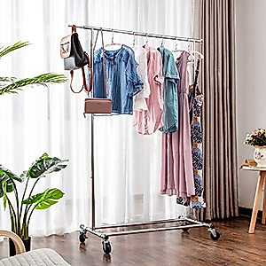 DRM Folding/Collapsible Clothing/Garment Rack,250 lbs Heavy-Duty Rolling Clothes Organizer Rack,Chrome