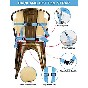 OTTOLIVES Toddler Booster Seat for Dining Table Thick Increasing Waterproof PU Washable Cushion with 2 Adjustable Straps Safety Buckle (Blue)